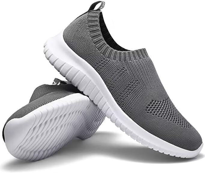 LANCROP Women's Lightweight Walking Shoes - Casual Breathable Mesh Slip On Sneakers Wide 7 US, Label 37.5 Dark Grey