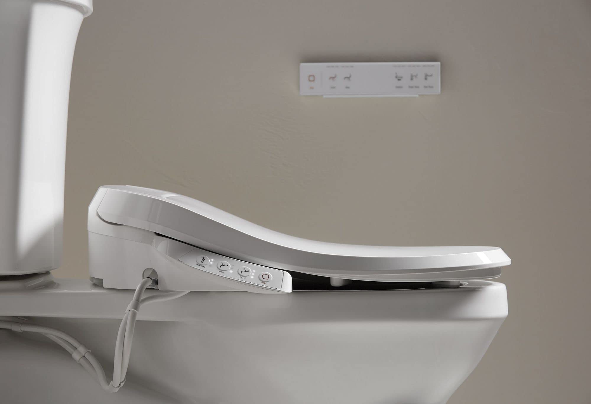 KOHLER 27142-CR-0 PureWash E700 Elongated Heated Bidet Toilet Seat with Remote Control, Bidet Warm Water, Adjustable Bidet Sprayer for Existing Toilets, White
