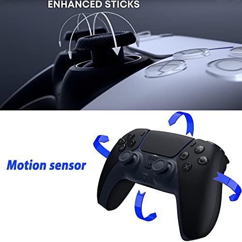 Midnight Black Sony DualSense Wireless PS5 Controller for PlayStation 5, Bundle with Dual Port Charging Dock, Controller Skin Voucher & PremGear Cloth