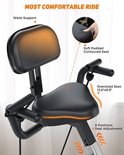 YOSUDA Exercise Bike, Folding Exercise Bike for Seniors 330LB/270LB Capacity, Magnetic X-Bike with 16-Level Resistance, Back Support Cushion for Home Gym Workout