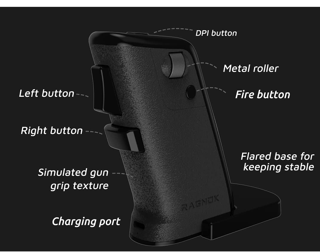 RAGNOK Shooting Gaming Mouse for FPS and TPS Games - Vertical Grip Mouse/Trigger Style Silent Buttons - Rechargeable Mouse 16000 DPI for PC, Computer, Desktop, Laptop,