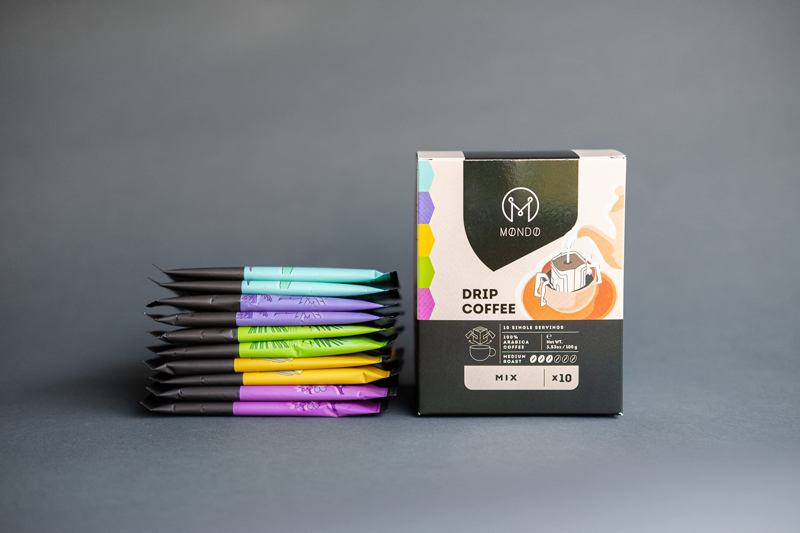 Mondo Drip Coffee Mix (10-Pack Variety), Single Serve Pour Over Filter Bags, Pre-Filled 100% Arabica, Medium Roast