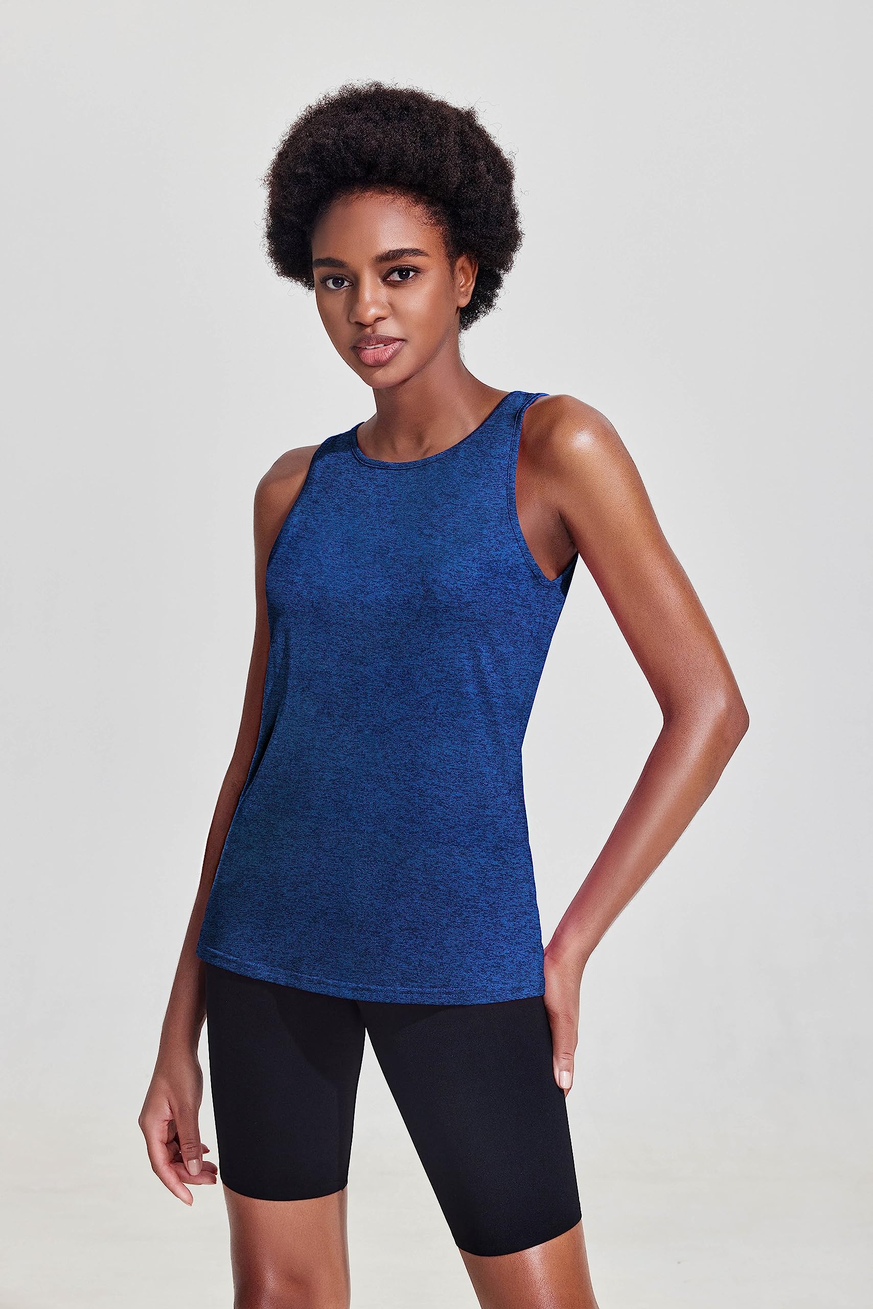 PINSPARK Sleeveless Workout Tank Tops for Women Backless Yoga Shirts Open Back Shirts Blue