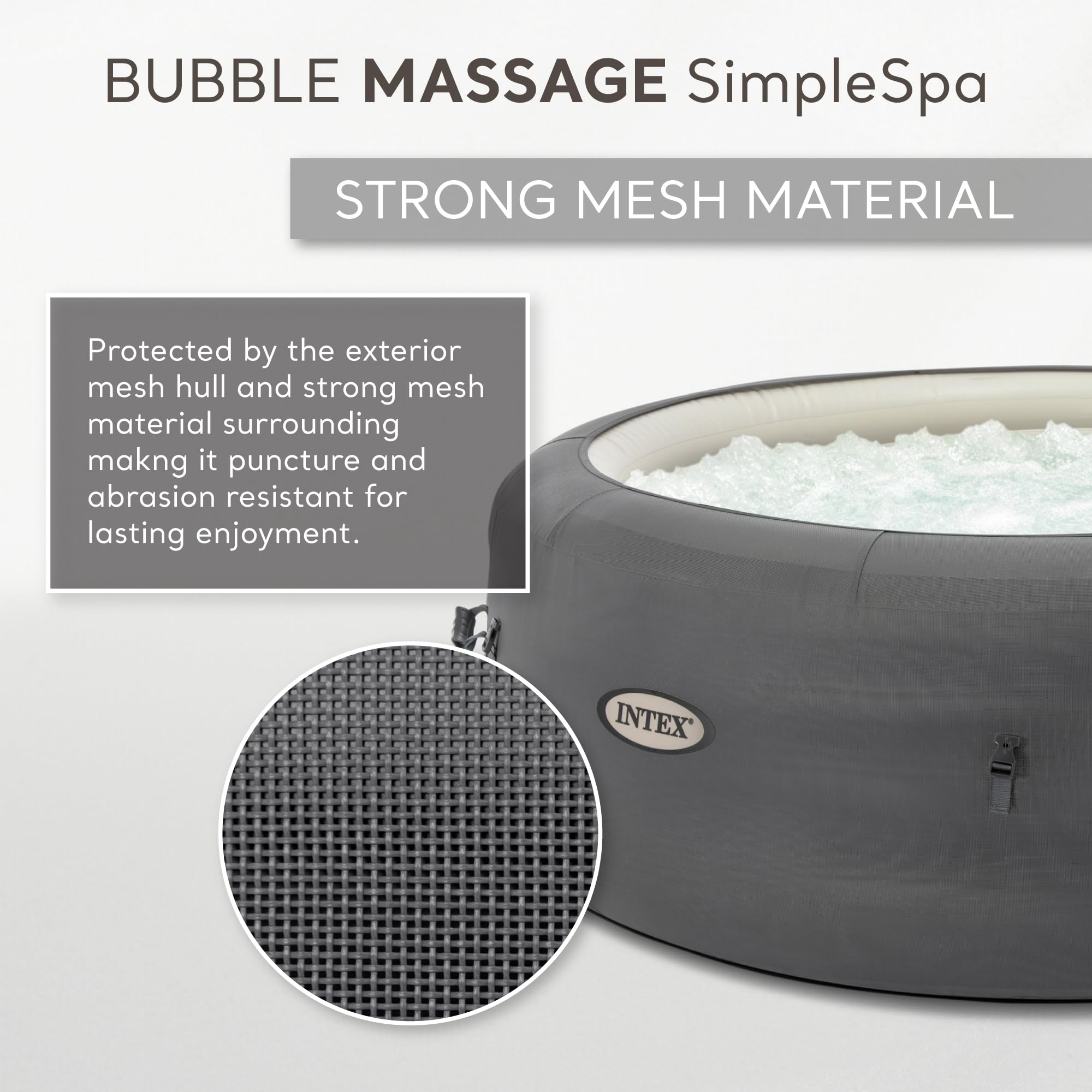 INTEX 28483E SimpleSpa Bubble Massage Spa: includes Insulated Cover β Built-in QuickFill Inflation β Soothing Jets β 4 Person Capacity β 77" x 26"