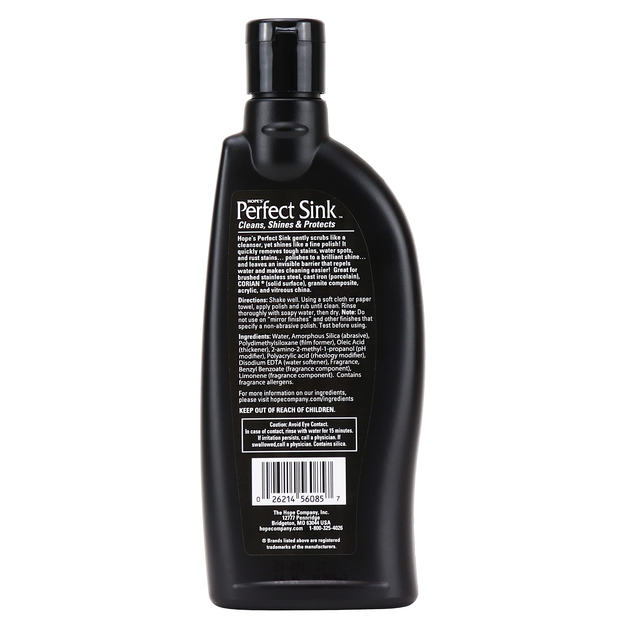 HOPE'S Perfect Sink Cleaner and Polish, Restorative, Water-Repellant, Removes Stains, Ideal for Brushed Stainless Steel, Cast Iron, Porcelain, Corian, Composite, Acrylic, 8.5 oz 2 Pack
