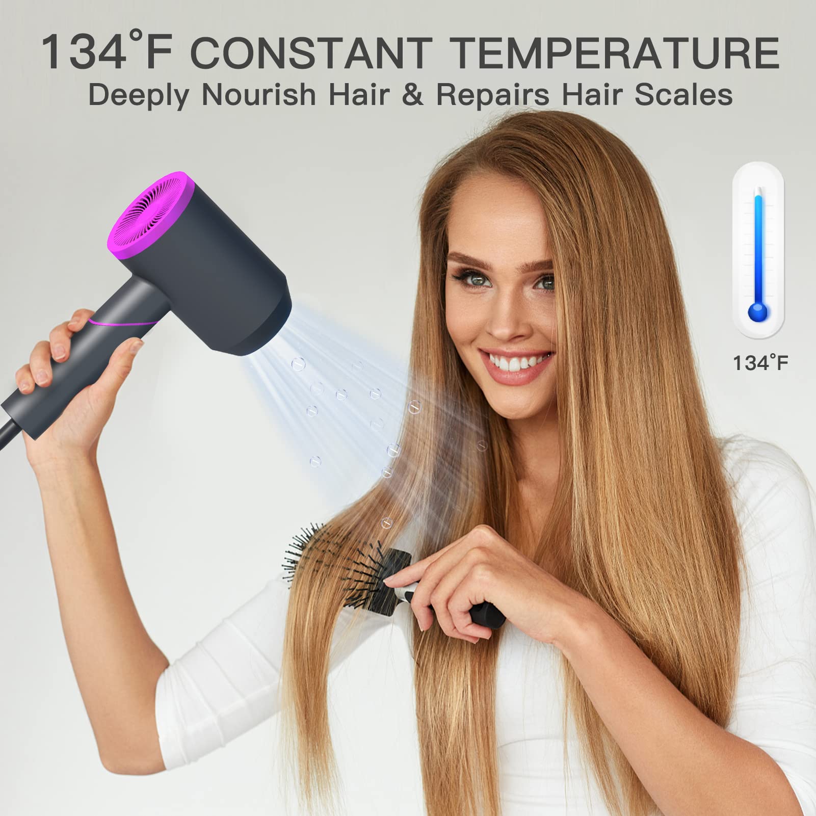 NOVIIML Hair Dryer Blow Dryer with Diffuser - 1800W Professional Travel Ionic Hair Dryer