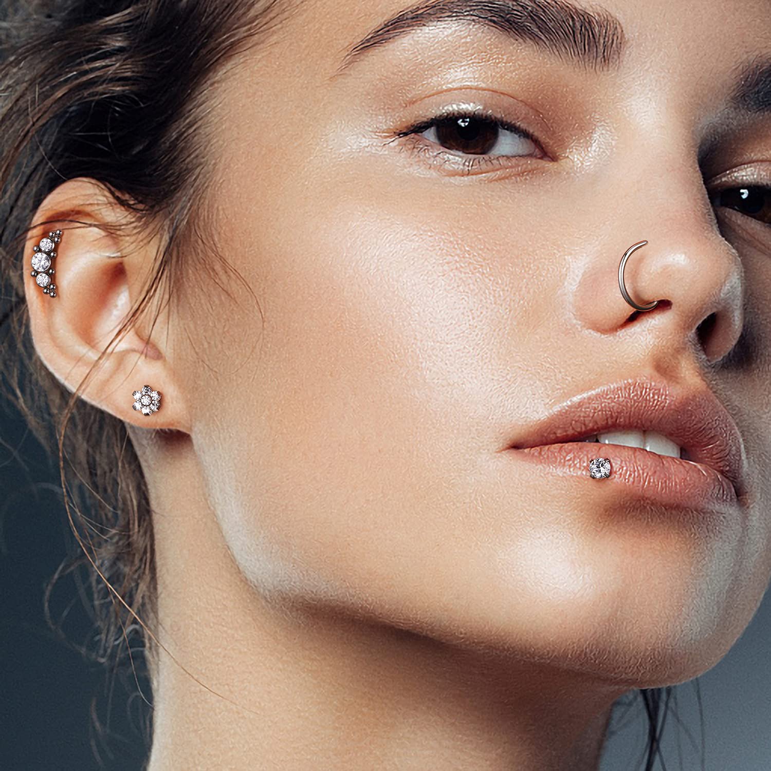 Ju7cer 16G G23 Titanium Body Jewelry Titanium D Nose ring Piercing Jewelry 2pcs(S)¡­