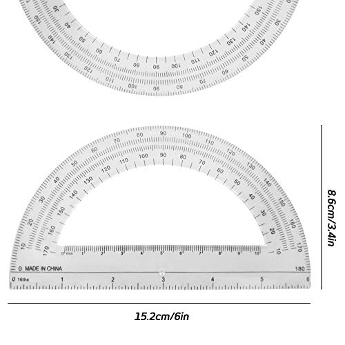 Set of 4, Clear Measuring Tools, DaKuan Plastic Straight Ruler (12 Inches and 6 Inches) and Protractor 180 Degree (4 Inch and 6 Inch)