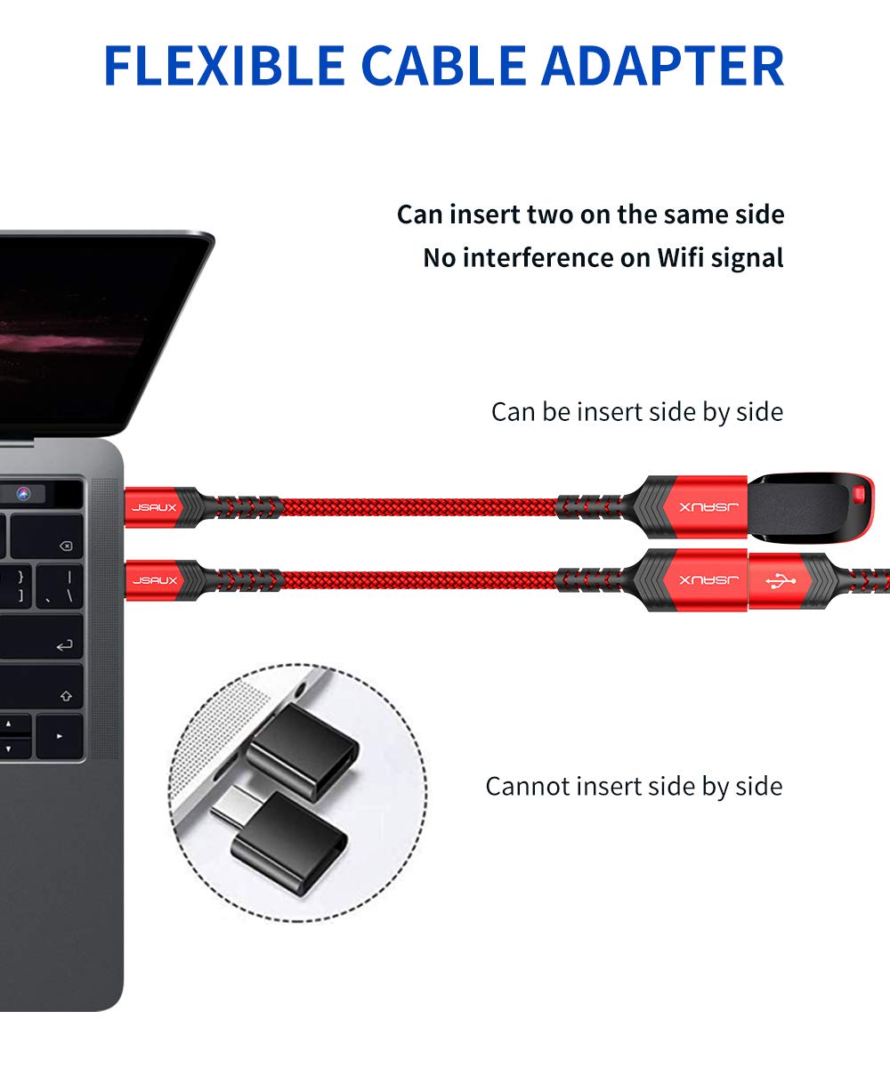 JSAUX USB C to USB Adapter, [0.5ft 2 Pack] Type C 3.0 OTG Cable On The Go Type C Male to USB A Female Adapter Compatible with MacBook Pro 2018 2017,Samsung Galaxy S20 S20+ Ultra S8 S9 Note 10 -Red