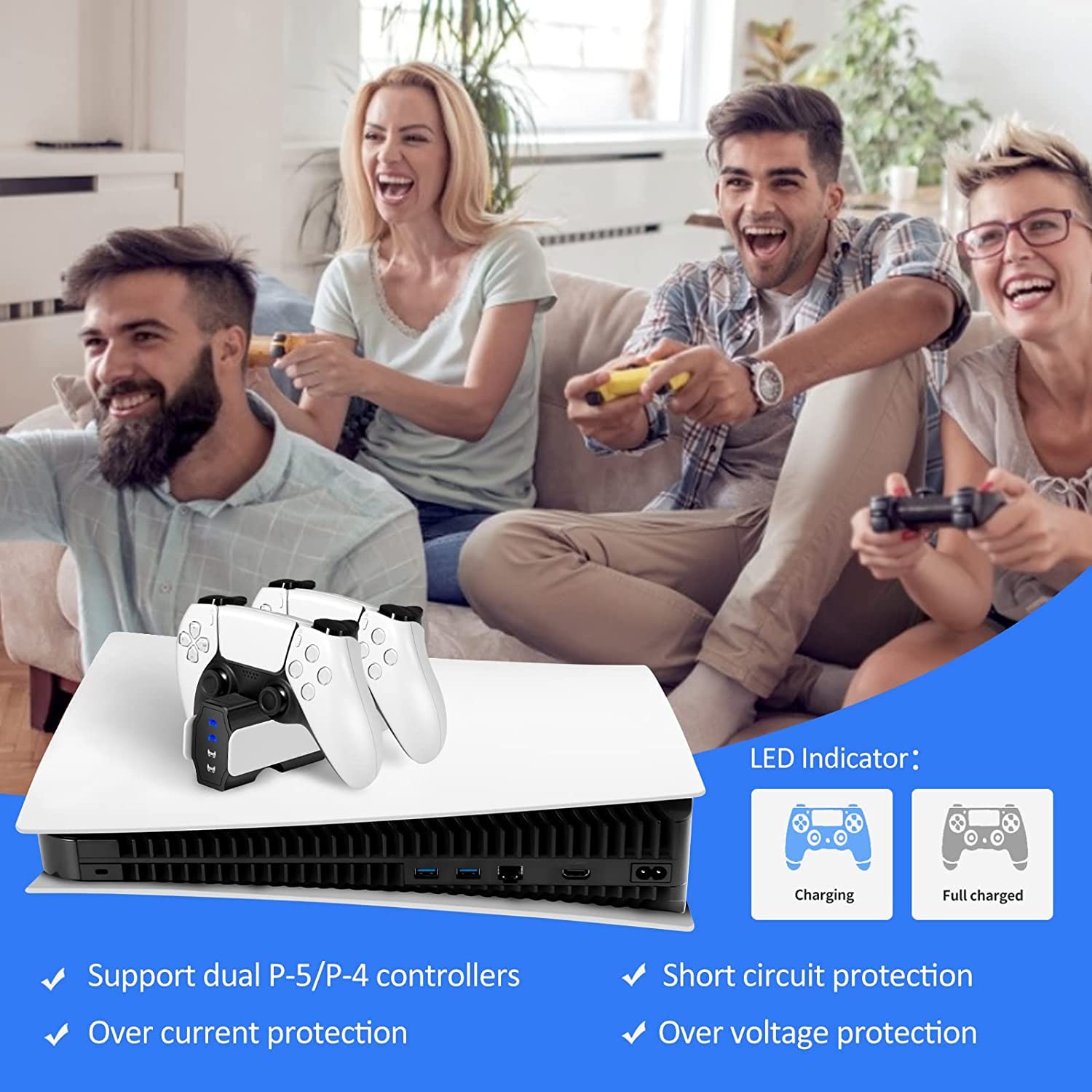 OUBANG Wireless Controller Charger for PS5/PS4, Unique Design 2 in 1 Charger Dock for Playstation 5 and 4, USB-C 5V/3A Fast Charging Dock Compatible with PS5/PS4 Controller