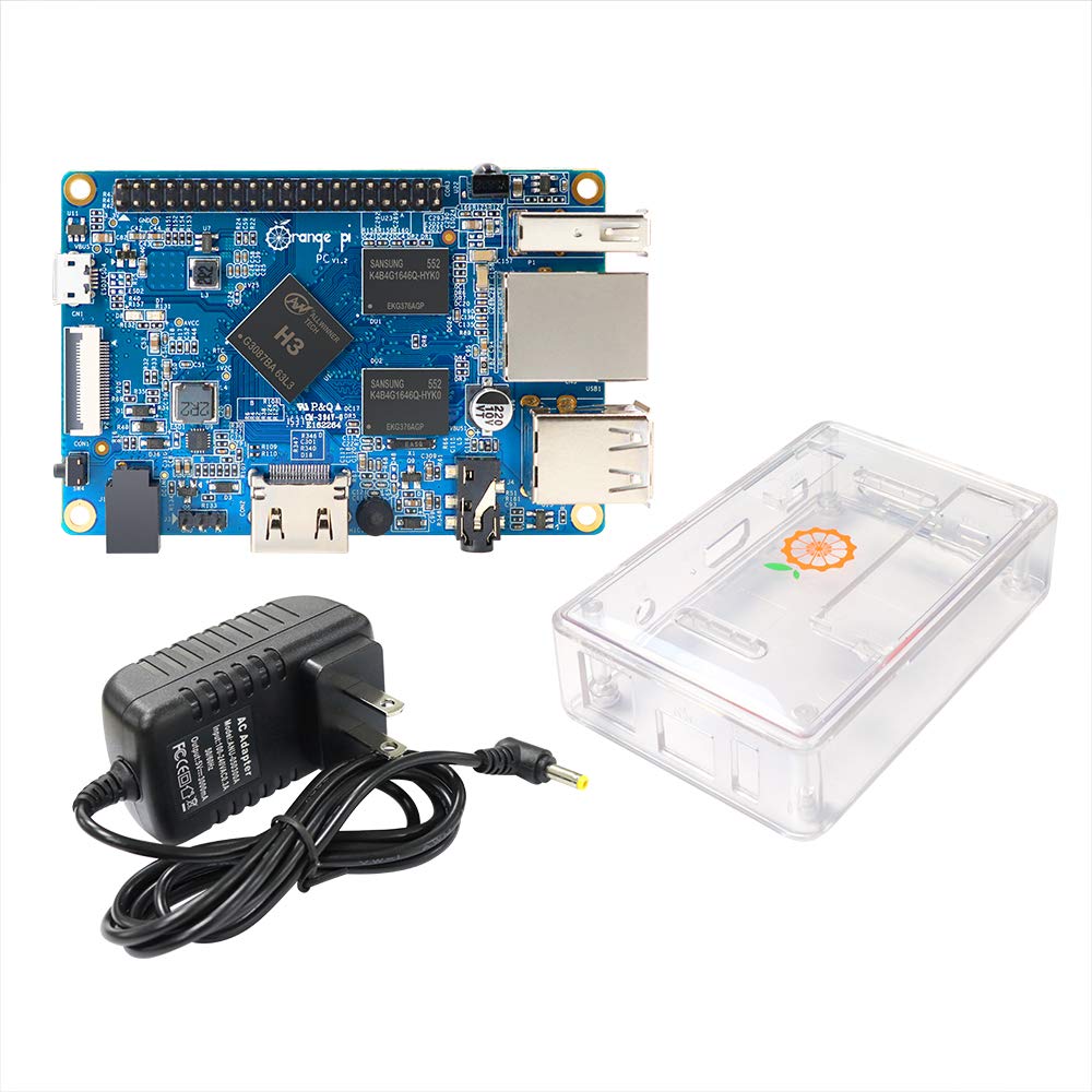 Orange Pi PC 1GB AllWinner H3 Quad Core Single Board Computer Microcontroller Mini PC Run Android Ubuntu Debian (PC + White Case + Power Supply)