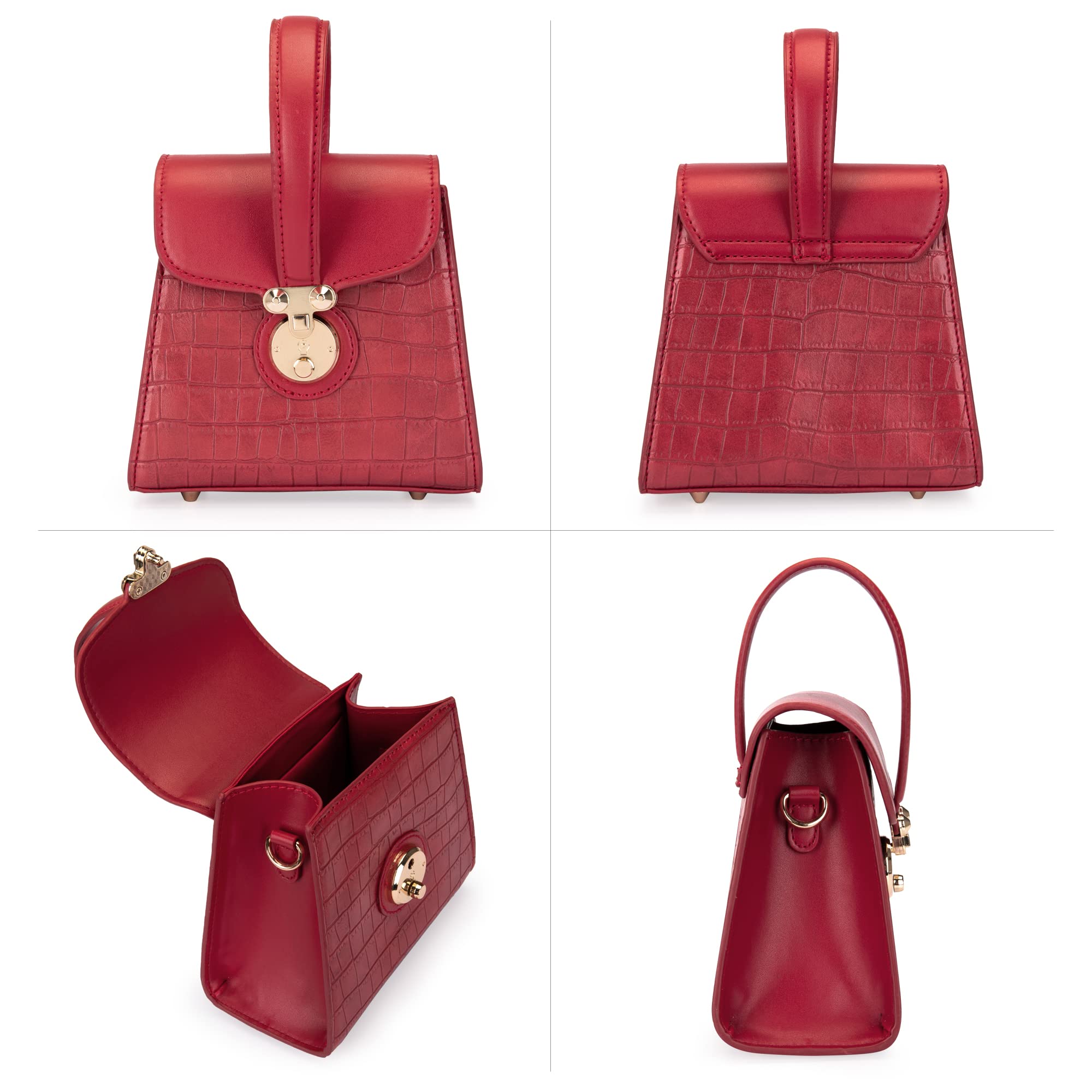 Milan Chiva Top Handle Purse Crocodile Crossbody Bag for Women Trendy Cute Shoulder Handbag with Chain Strap MC-1011RD, Red