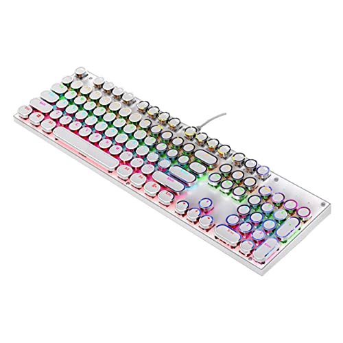 Retro Punk 104 Keys Gaming Keyboard Cool Lighting Effects Round Keycaps Wired with RGB Backlit Mechanical Shaft Gaming Keypad for Laptop PC, White