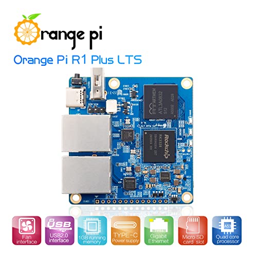 Orange Pi R1 Plus LTS 1GB LPDDR3 Rockchip RK3328 4-Core ARM Cortex-A53 64-BitSingle Board Computer, Dual Gigabit Ethernet, Development Board Run OpenWRT/Ubuntu/Debian(R1 Plus LTS+Case+Power Supply)