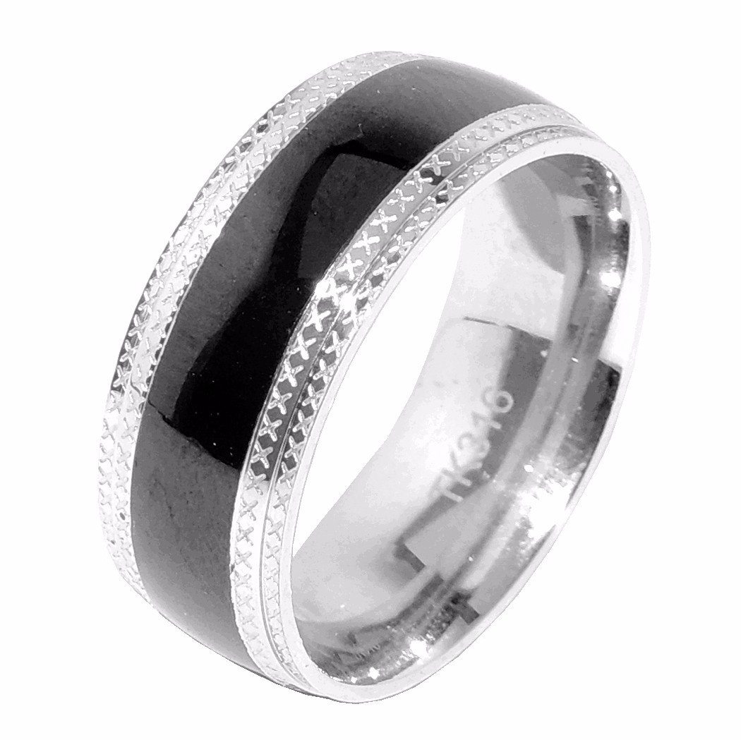 His & Hers 4 PCS Black IP Stainless Steel CZ Wedding Ring Set/Mens Matching Band-SIZE W5M11