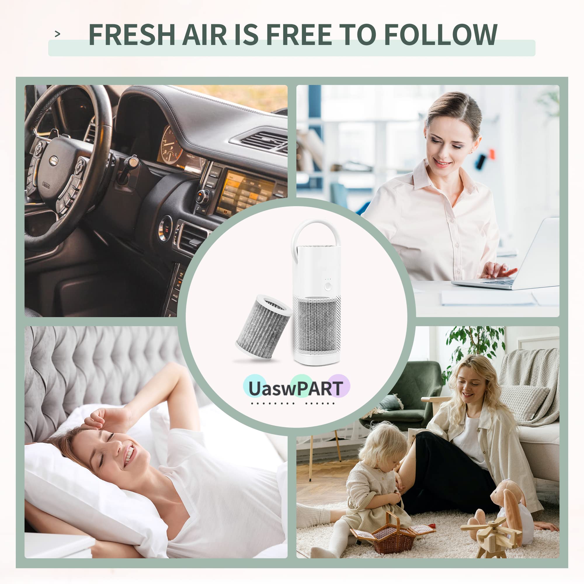 MINI Portable Filter Replacement Compatible with Pure Enrichment Filter, PureZone Mini True HEPA Air Filter Part# PEPERSAP, Premium True HEPA with Carbon Pre-filter 2-IN-1, 4-Pack