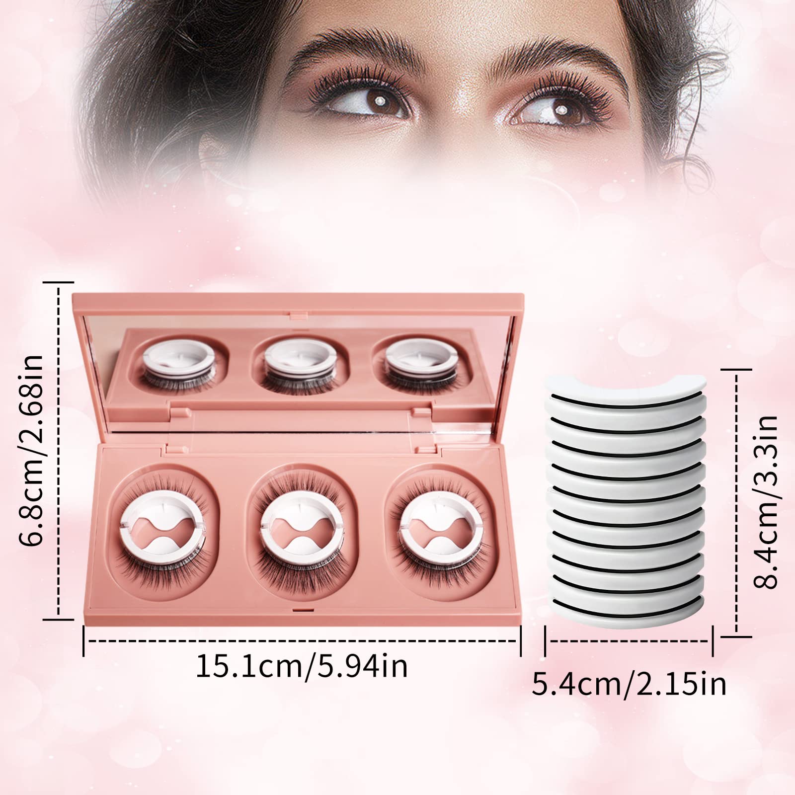 PTGVCTA 3 Pairs Reusable Self-Adhesive Eyelashes, Natural-Looking and Waterproof False Eyelashes with 13PCS Spare Adhesive Strip,Beautiful Women Gift(WH-3)