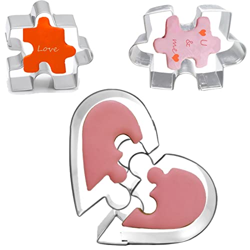 LOVE Heart Puzzle Shaped Cookie Set of 4 pcs, Stainless Steel Valentineās Day Jigsaw Puzzle DIY Fondant Cutters