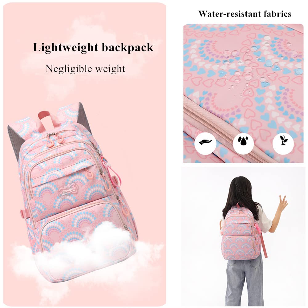 LANSHIYA 3Pcs Crown Printed Backpack for Girls Elementary School Students Bookbag with Lunch Box Kids Lightweight Schoolbag Set,Purple