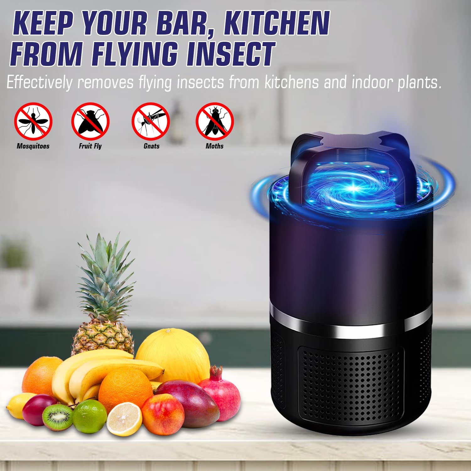 PUBAMALL Indoor Insect Trap, Bug Zapper Indoor, Catcher & Killer for Mosquitos, Gnats, Moths, Fruit Flies, Fruit Fly Traps for Home - Fly Traps Indoor with Suction 02, Black