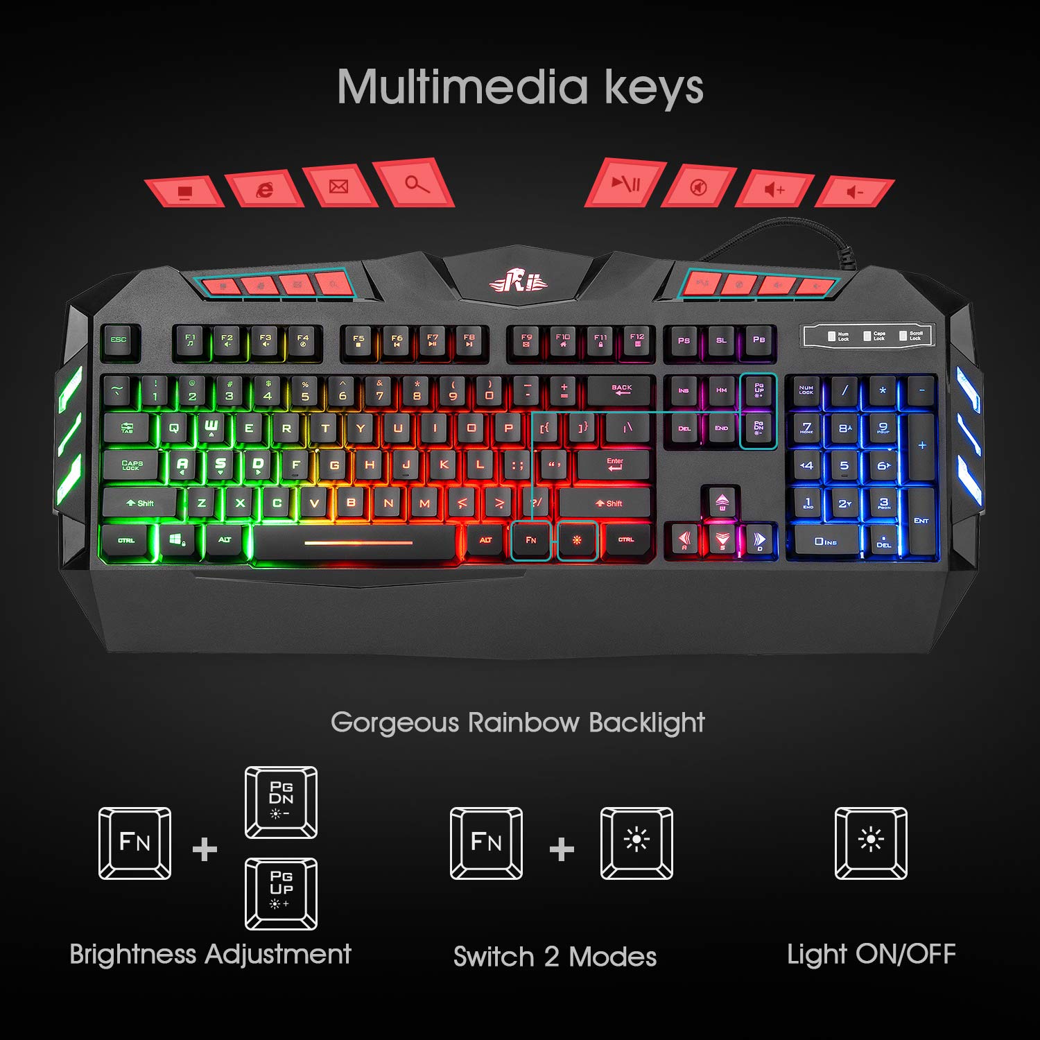 Rii Wired Gaming Keyboard and Mouse Combo,RGB LED Backlight,USB Plug-and-Play for Windows/Mac/Laptop/PC/Laptop,Business Office