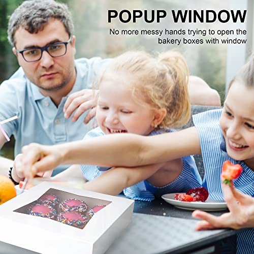 MT Products White Cookie Boxes with Window - Size of 8" X 8" X 2.5" - (25 Pieces) Auto Pop-Up Bakery Boxes - Perfect for Donuts, Muffins, and, Cookies - Made in the USA