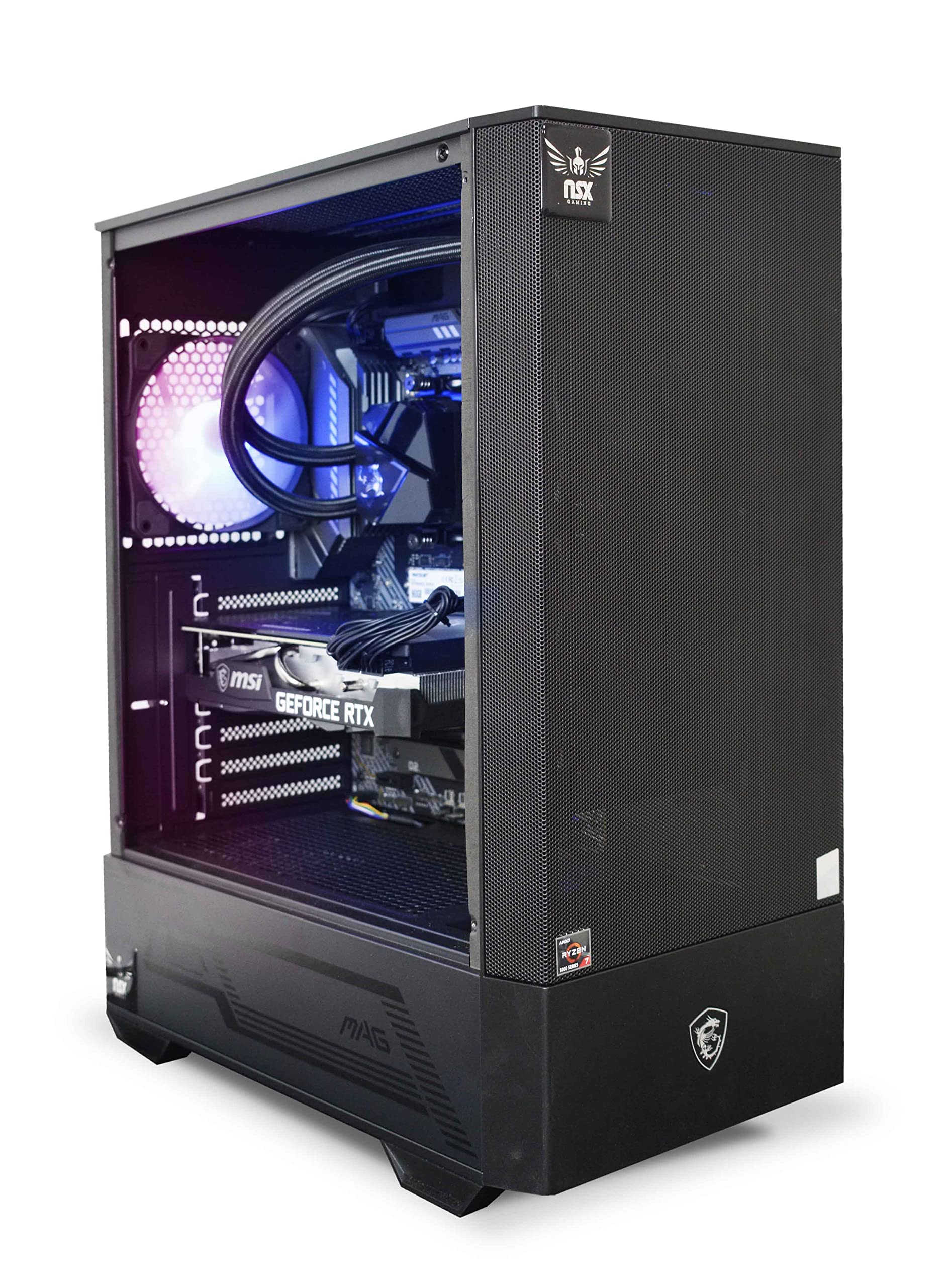 NSX Gaming Xtreme Liquid Cool Gaming Desktop AMD Ryzen 7 5700X, RTX 3070 Ventus 2X, 16 GB Ram (2x8) SSD de 1 Tb, Mouse & Keyboard Gamer, WiFi USB-C, Win 11 Home, prebuilt Gaming pc R7 core Power