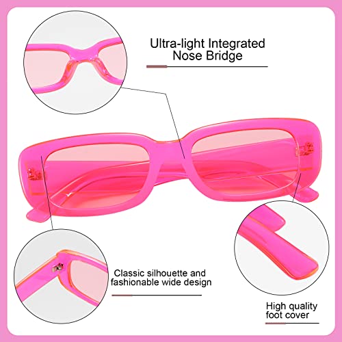 Przene Retro Rectangle Sunglasses Vintage Small Square Sun Glasses UV Protection for Women Men fluorescent pink