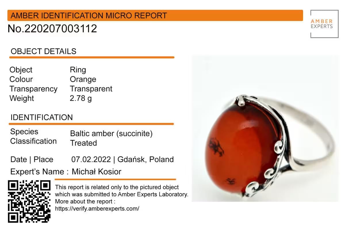 HolidayGiftShops Sterling Silver and Baltic Cherry Amber Adult Ring Dana- Size 7.5