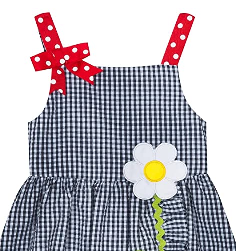 Rare Editions Girls 12M-6X Navy Gingham Red Ladybug Seersucker Dress (Ladybug Daisy-Navy, 6-9M)