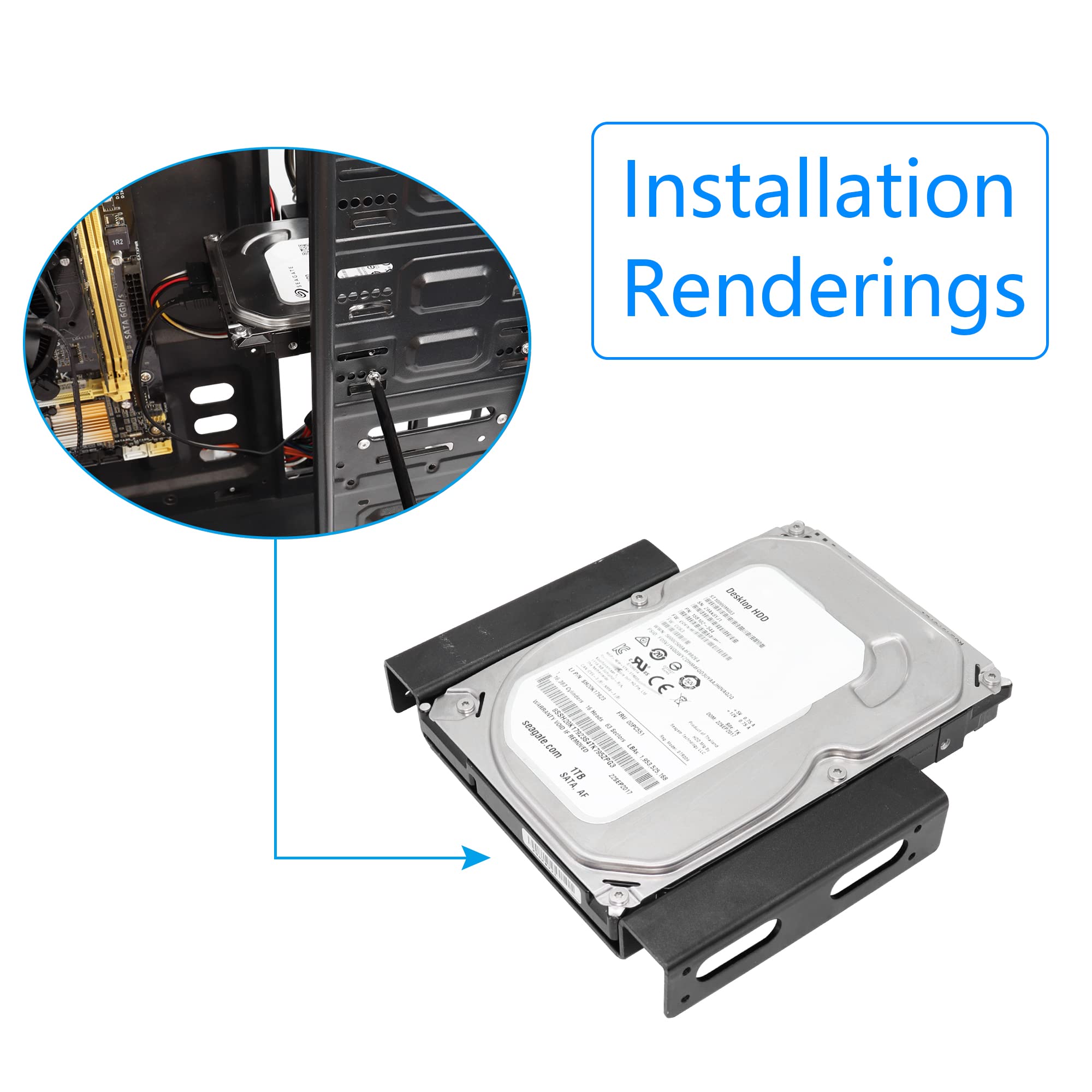 RIIEYOCA Steel SSD HDD Mounting Holder,3.5 inch to 5.25 inch Hard Disk Drive Mounting Kit,with Mounting Screws,for PC Computer Host Solid State Disk Mounting (Black)