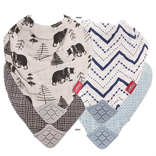 Nuby Reversible 100% Natural Cotton Muslin 2 Piece Teething Bib (Colors/Prints May Vary) (Pack of 2)