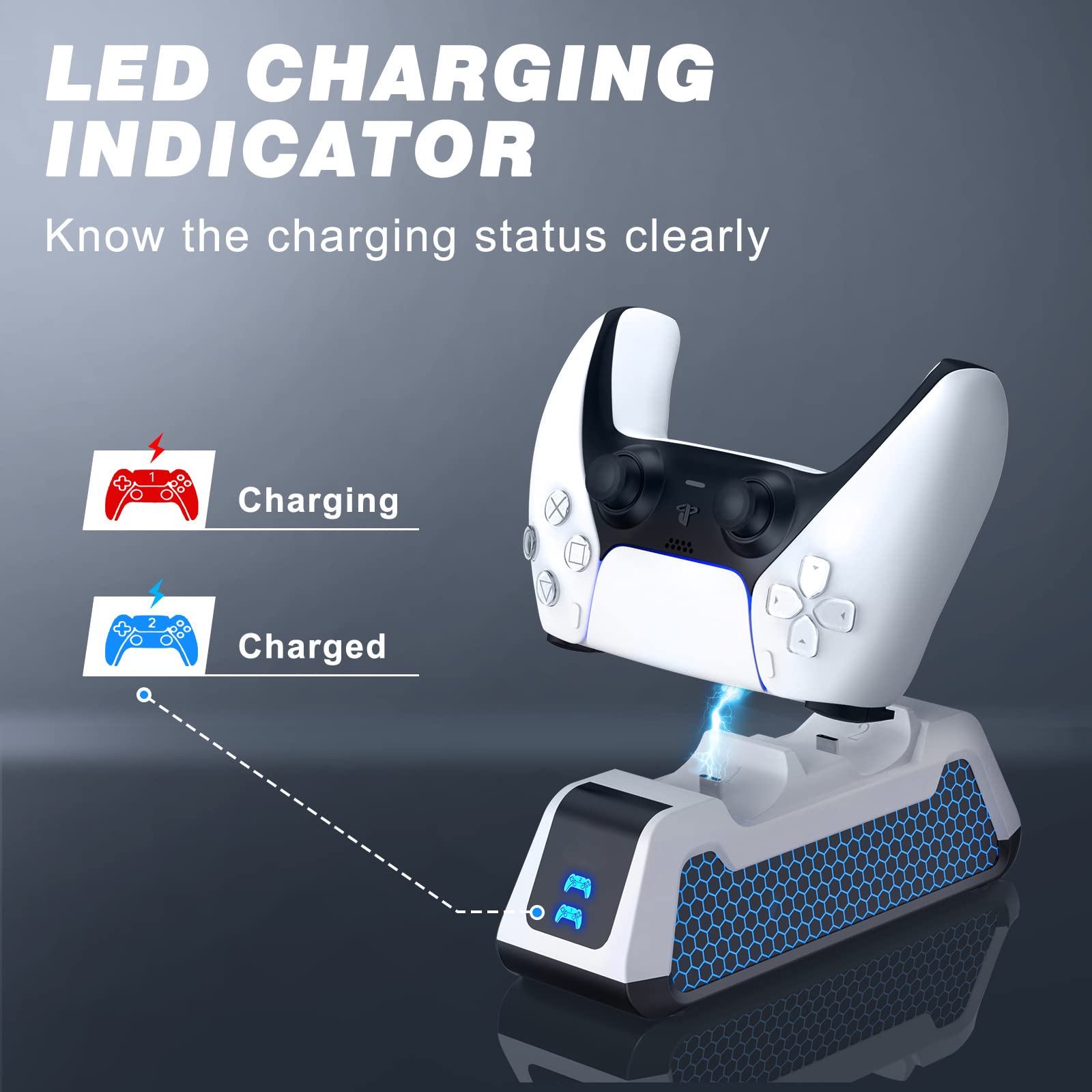 PS5 Controller Charger Station, PS5 Charging Station with Fast Charging AC Adapter 5V/3A, Dual Controller Charging Stand for Playstation 5, Docking Station Replacement for DualSense Charging Station