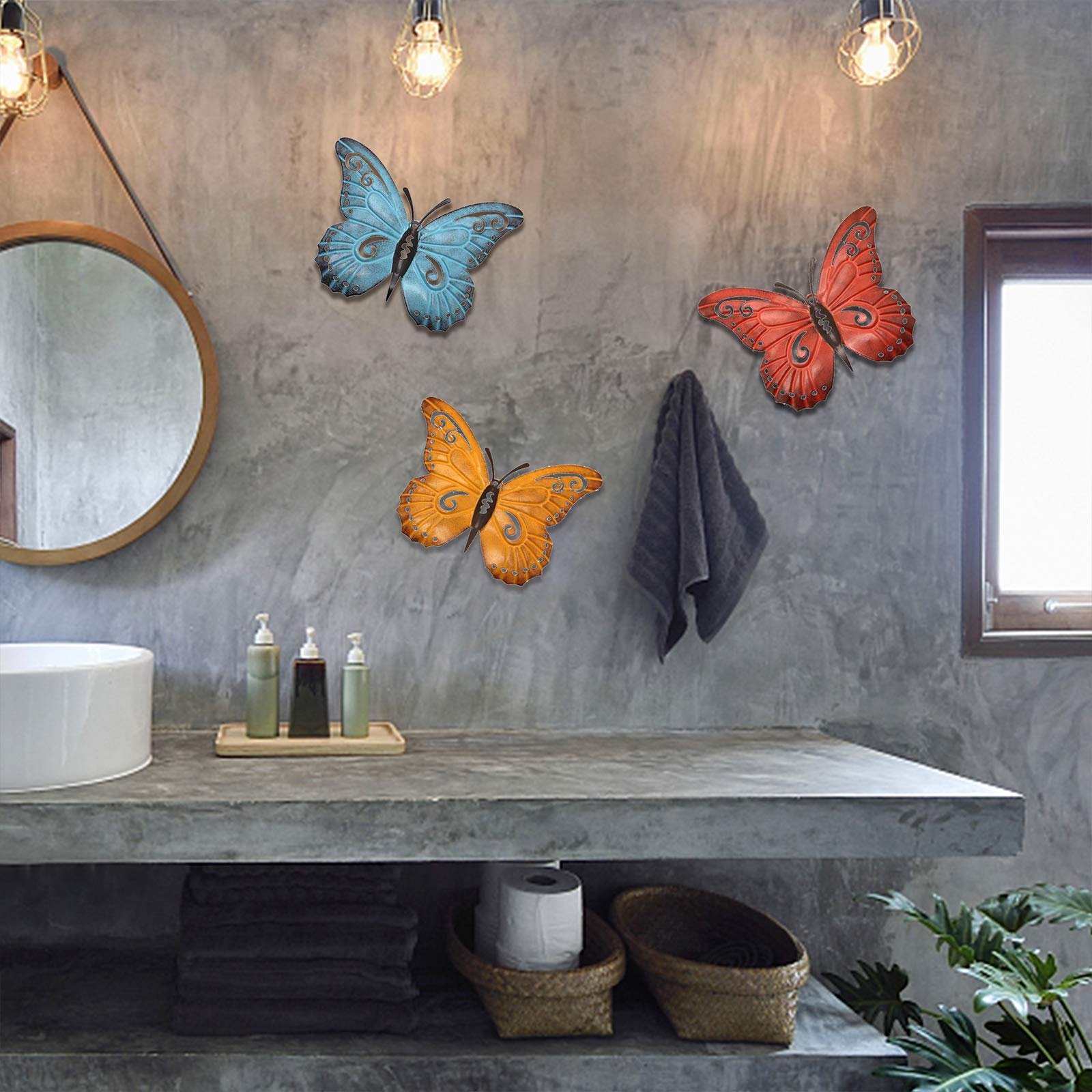 Juegoal Metal Butterfly Wall Art, Inspirational Wall Decor Sculpture Hanging for Indoor and Outdoor, 3 Pack