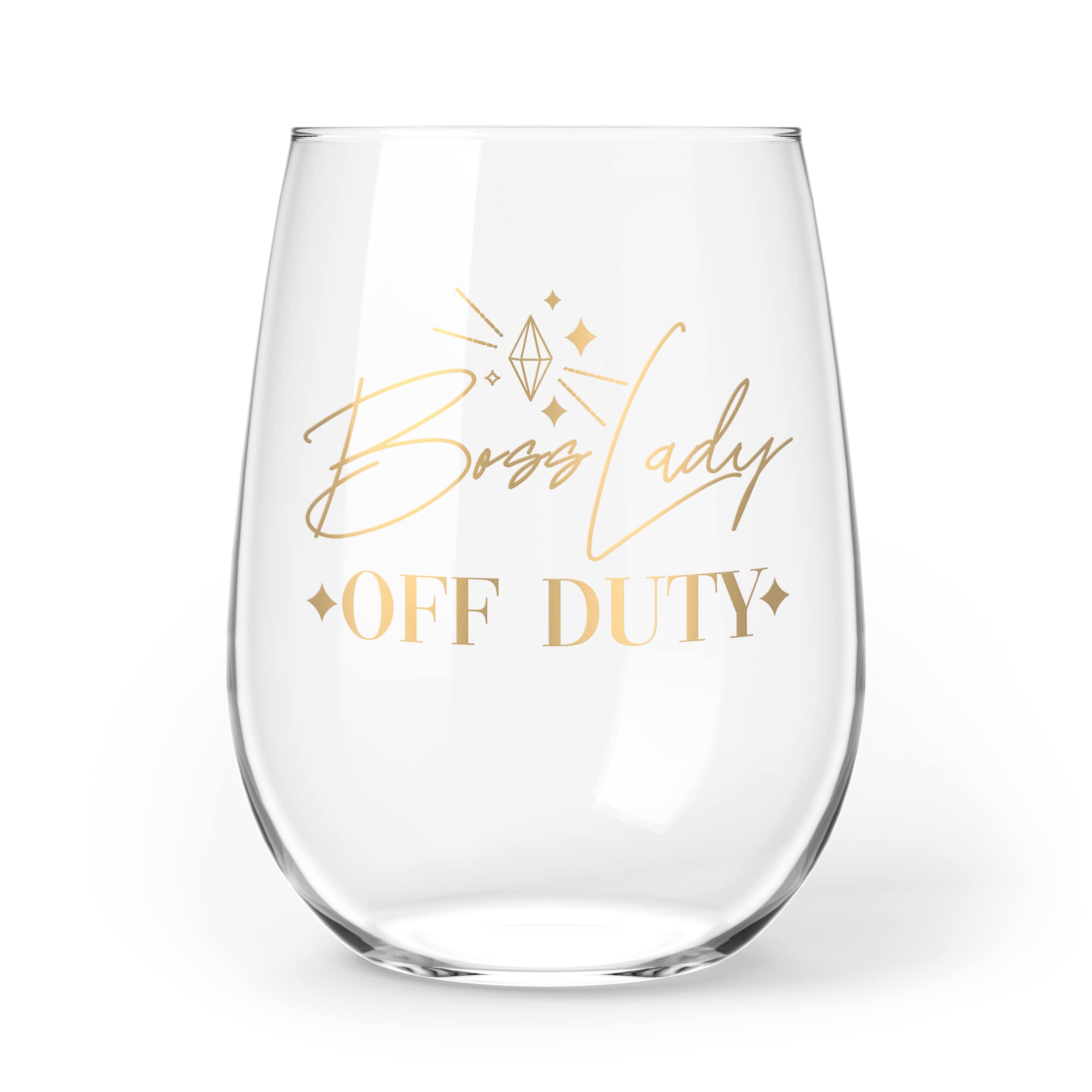 Loco Llama Boss Lady Off Duty Stemless Wine Glass | 17oz Tumbler with Inspirational Quote | Embellished with Real Gold | Self Care Gift For Working Women, Entrepreneurs & Business Owners