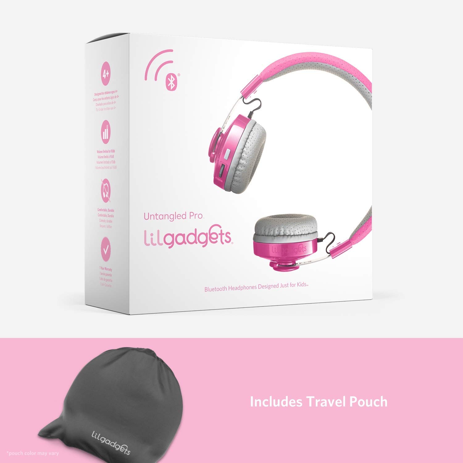LilGadgets Untangled PRO Kids Premium Wireless Bluetooth Headphones with SharePort and Microphone (Children) - Pink (Renewed)