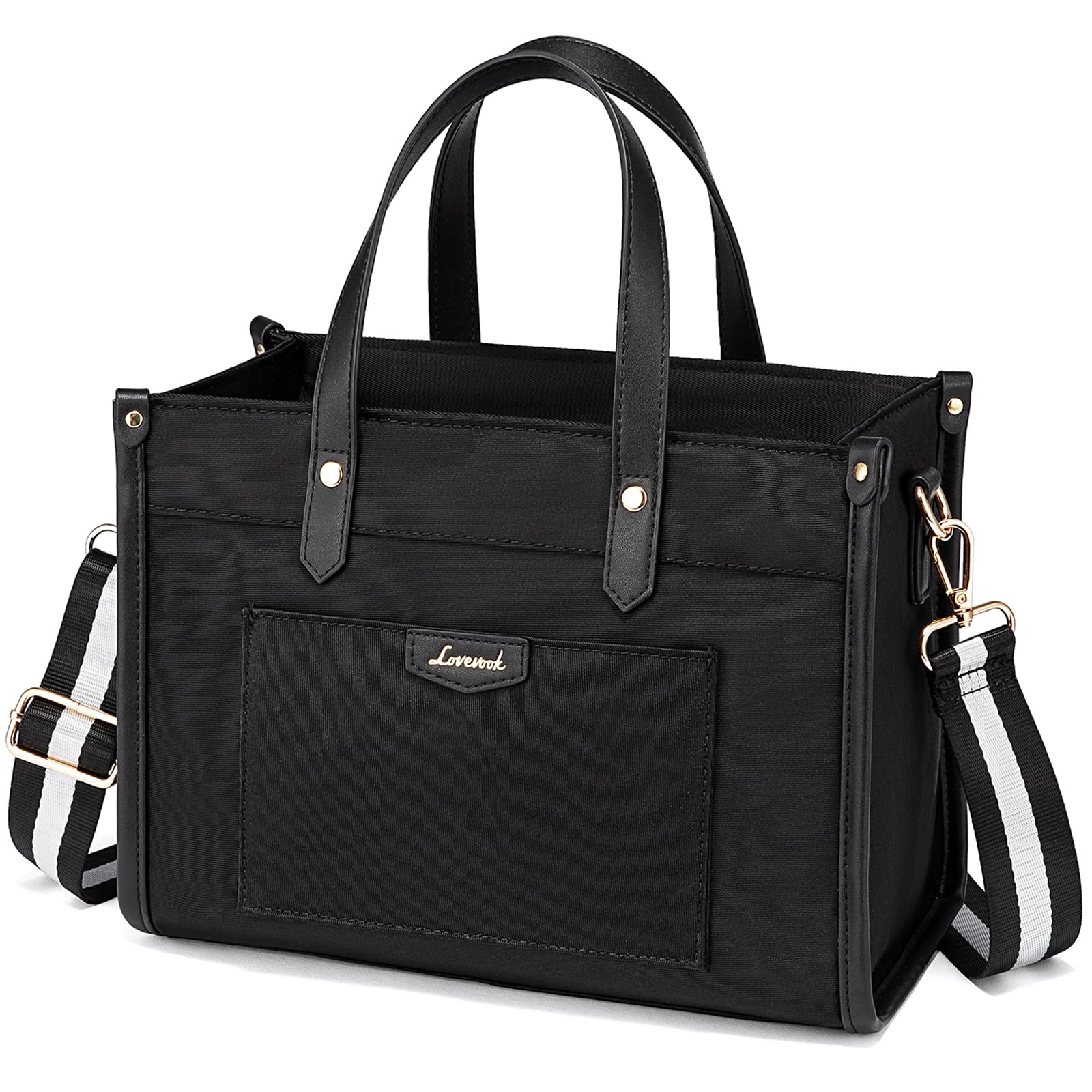 LOVEVOOK Lunch Bag Women Work,Lightweight Insulated Lunch Box for office-lady College Picnic Beach,Fashionable to Match,Black,S