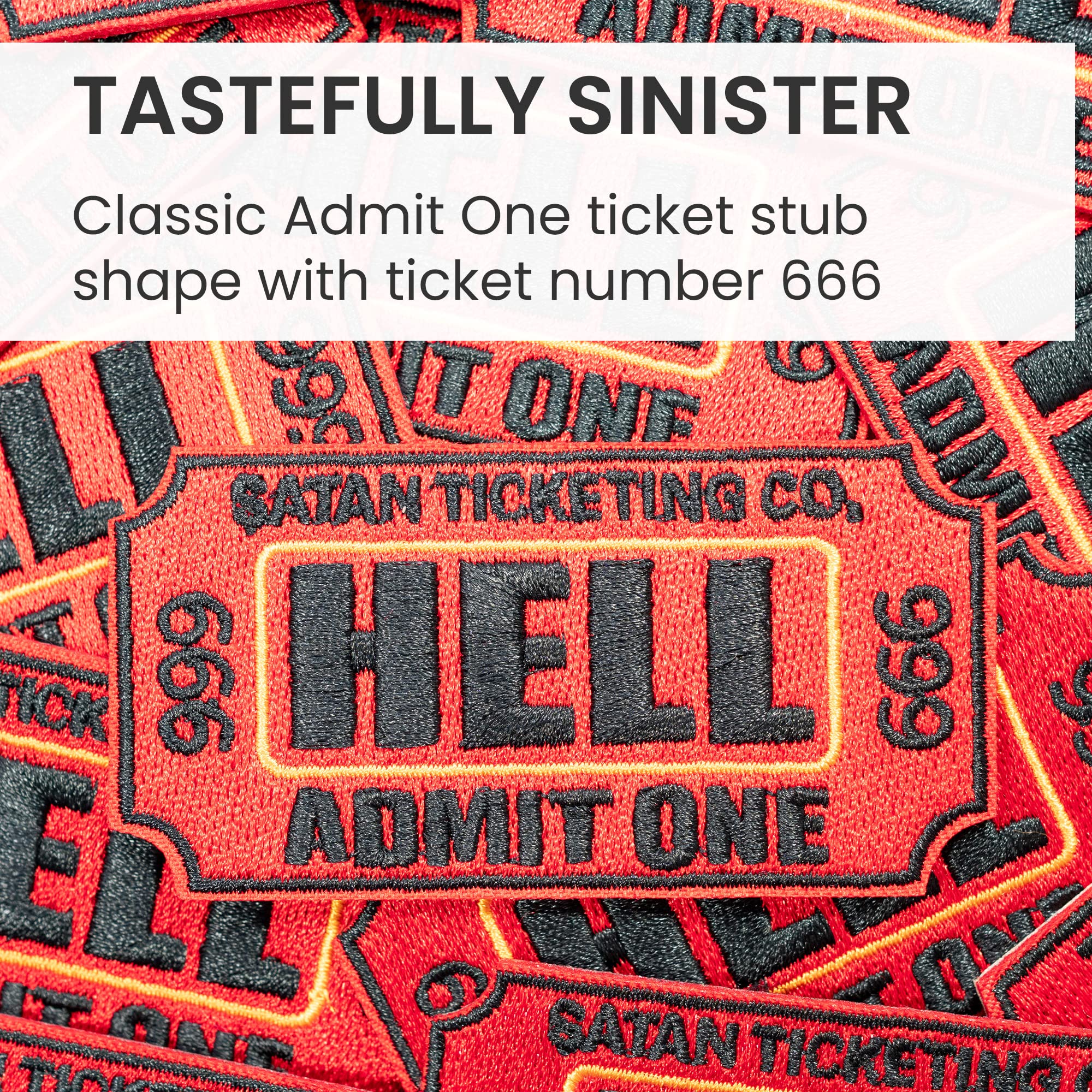 Moonmoli Ticket to Hell Admit One Iron on Embroidered Patches - 3"Wx1.5"H Red/Black Funny Patches β Iron on or Sew On Patches for Clothes, Jacket, Jeans, Hat, Backpack