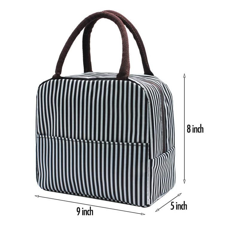 Lunch Bags For Women Lunch Tote Bag Lunch Box Water-Resistant Thermal Cooler Bag Lunch Black Stripe For Picnic Beach Sporting