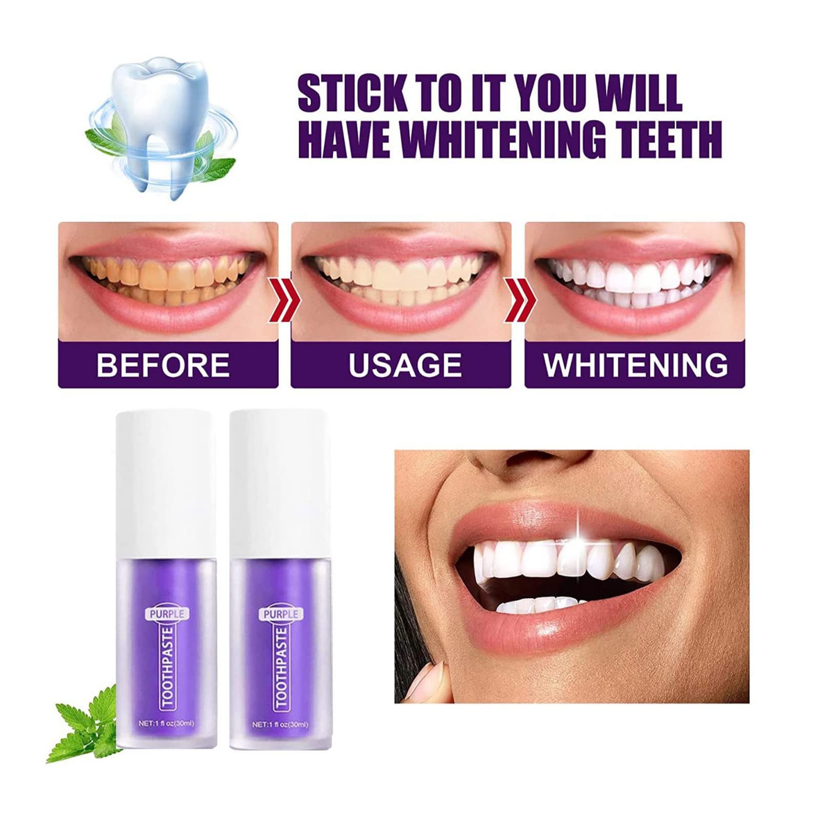 Purple Teeth Whitening Cleaner Toothpaste, Sensitive Teeth Toothpaste to Protect The Gums, Teeth Whitening Toothpaste for Stains Removal, Against Yellow Teeth and Cavities