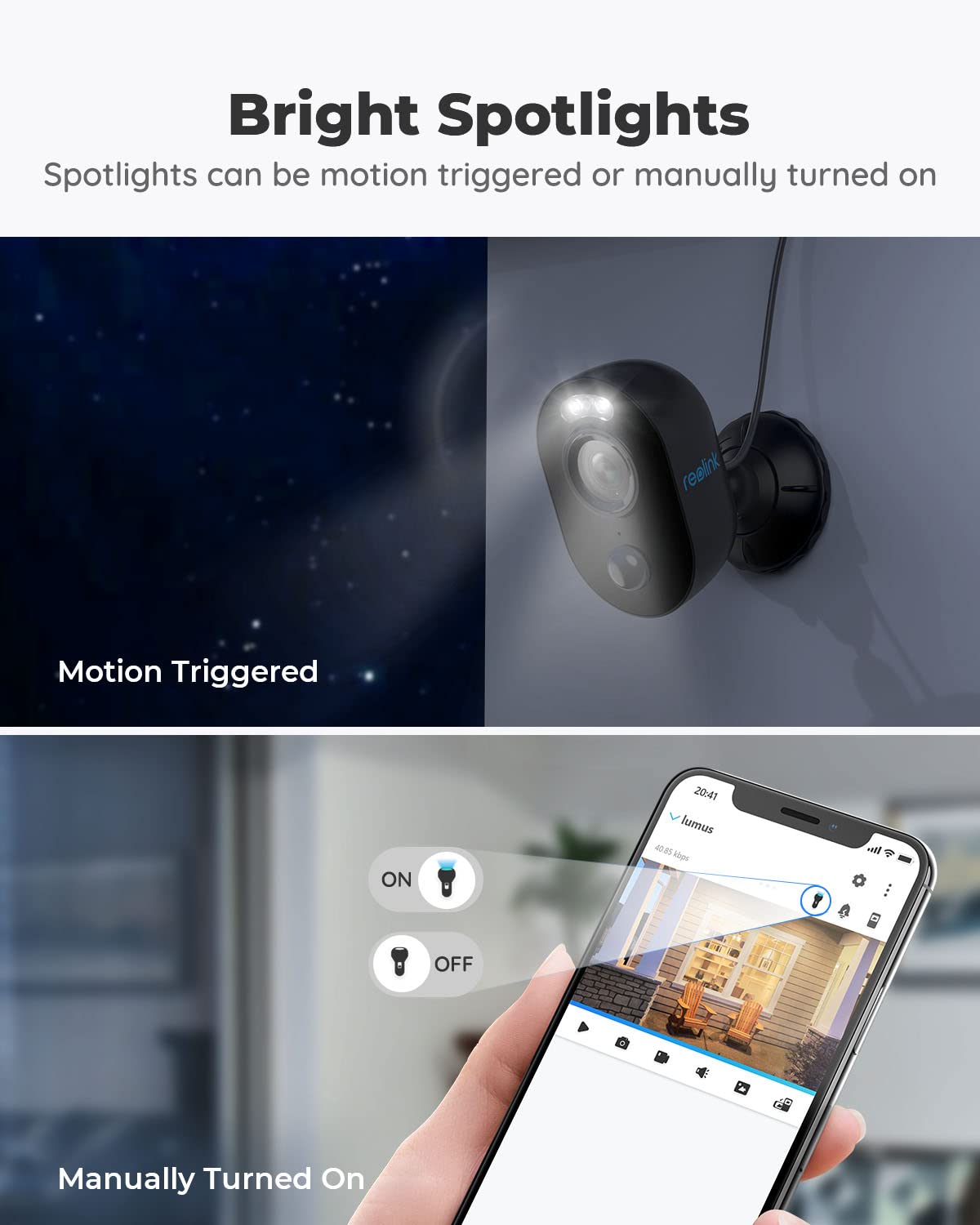 REOLINK 4MP PTZ Indoor Camera Bundle with 1080p Outdoor Spotlight Camera, Plug-in WiFi Cameras for Home Security, Two-Way Talk, Micro SD Card Storage (Up to 128GB), E1 Pro Lumus