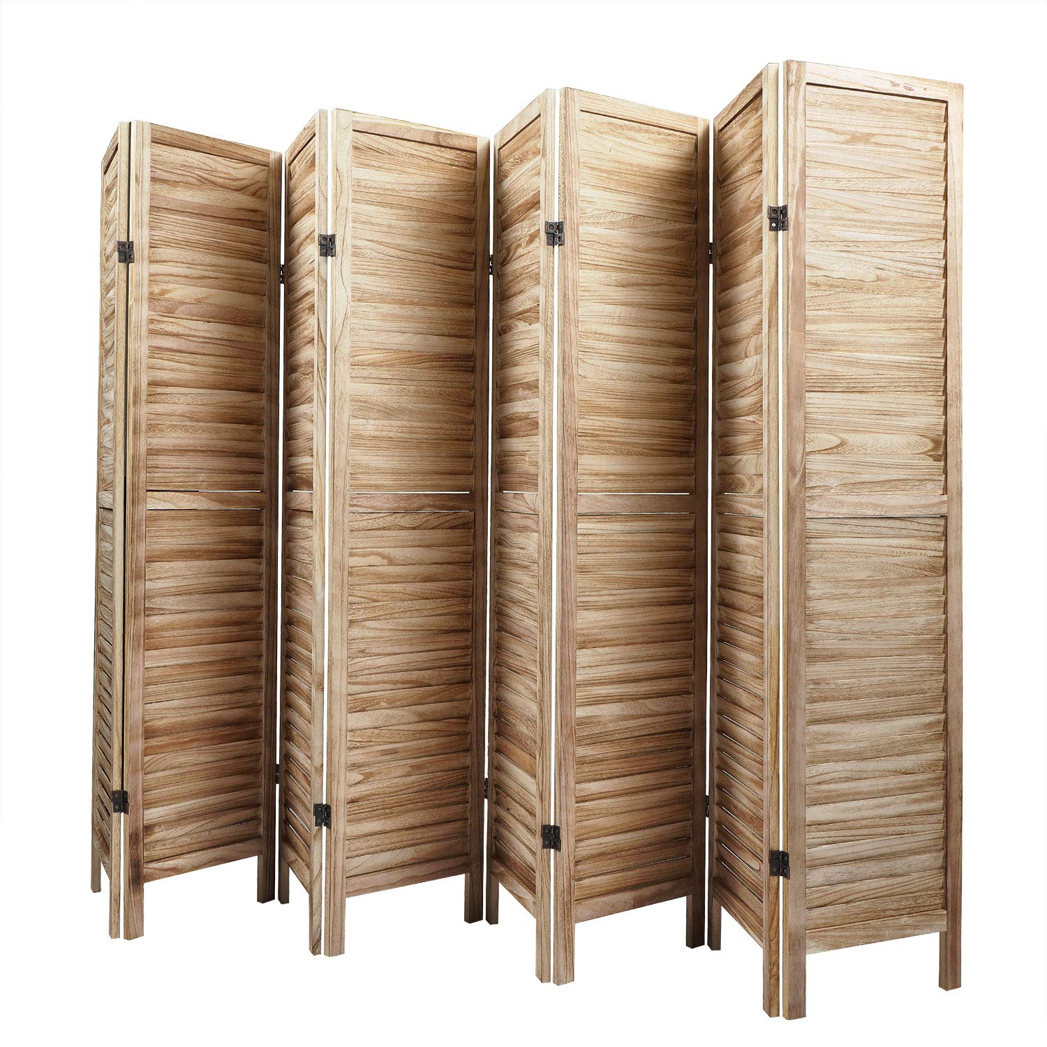 JAXPETY 4 Panel Wood Louvered Room Divider, 5.6 Ft Tall Oriental Folding Freestanding Privacy Screen Room Dividers for Home, Office, Bedroom (Nature)