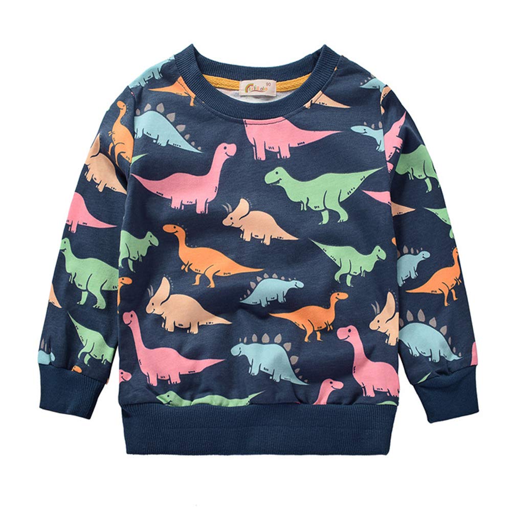 Julerwoo Girls Cotton Sweatshirts Dinosaur Printed Crewneck Tops (4T, Navy)