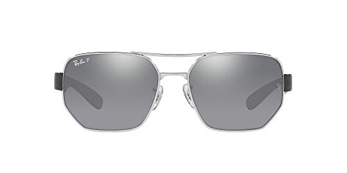 Ray-Ban RB3672 Rectangular Sunglasses, Silver/Grey Mirrored Silver Polarized, 60 mm
