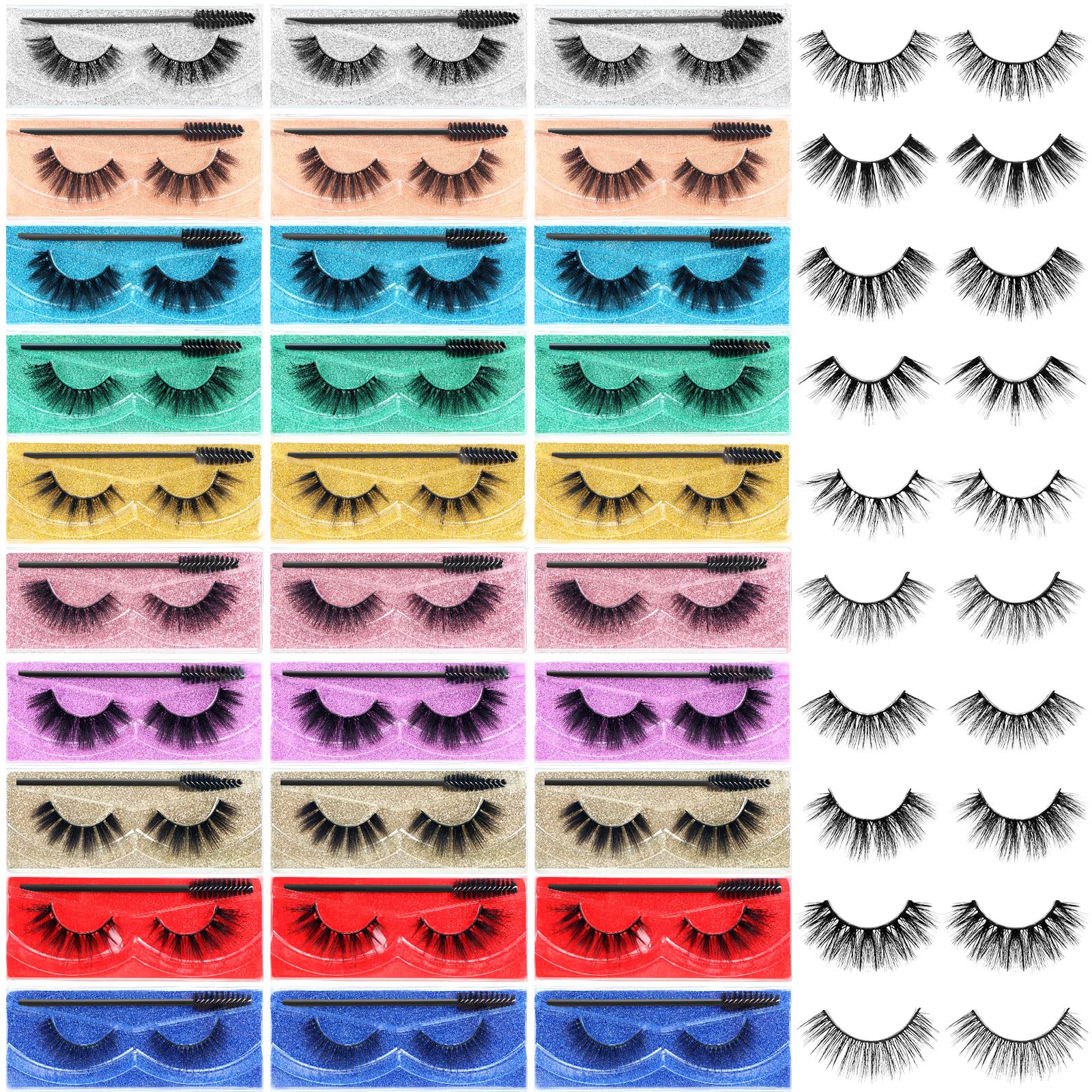 Leelosp 80 Boxes Bulk Mink Lashes 10 Styles Wholesale False Fluffy Eyelashes Volume Lashes 12-20 mm Fake Lashes with 80 Lash Brush Mixed Natural Look 3D Lash