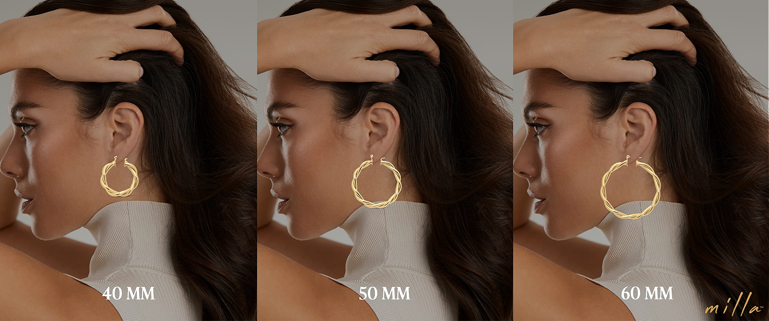 Milla Gold Twist Earrings - Thick Silver Hoop Earrings for Women - Big Chunky 14K Gold Statement Earrings (40 mm - 1.6 in)