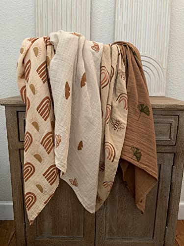 LEYL&ARI Muslin Baby Swaddle Blanket | 100% Organic Receiving Wrap (Boho Butterflies)