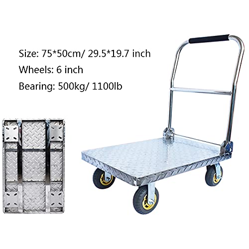 Platform Truck Push Dolly Push Cart Stainless Steel Trolley Heavy Duty Load Capacity Platform Truck with Foldable Handle and Silent Swivel Wheels for, 1100lb