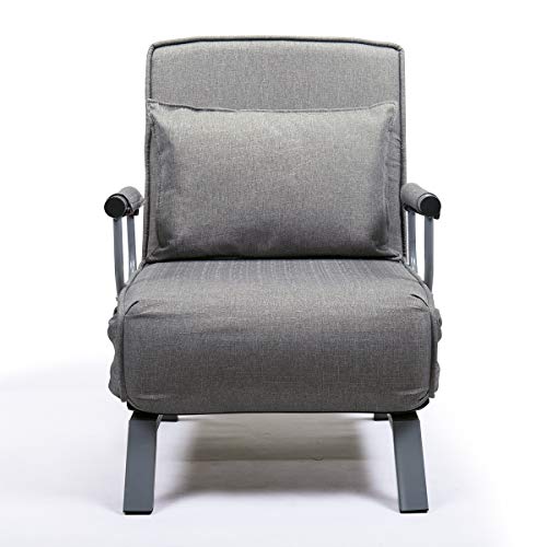 JAXPETY Sofa Bed Folding Arm Chair Single Sleeper Bed Chair, Leisure Recliner Lounge Couch w/Pillow and 5 Position Adjustable Backrest for Home Office, Gray