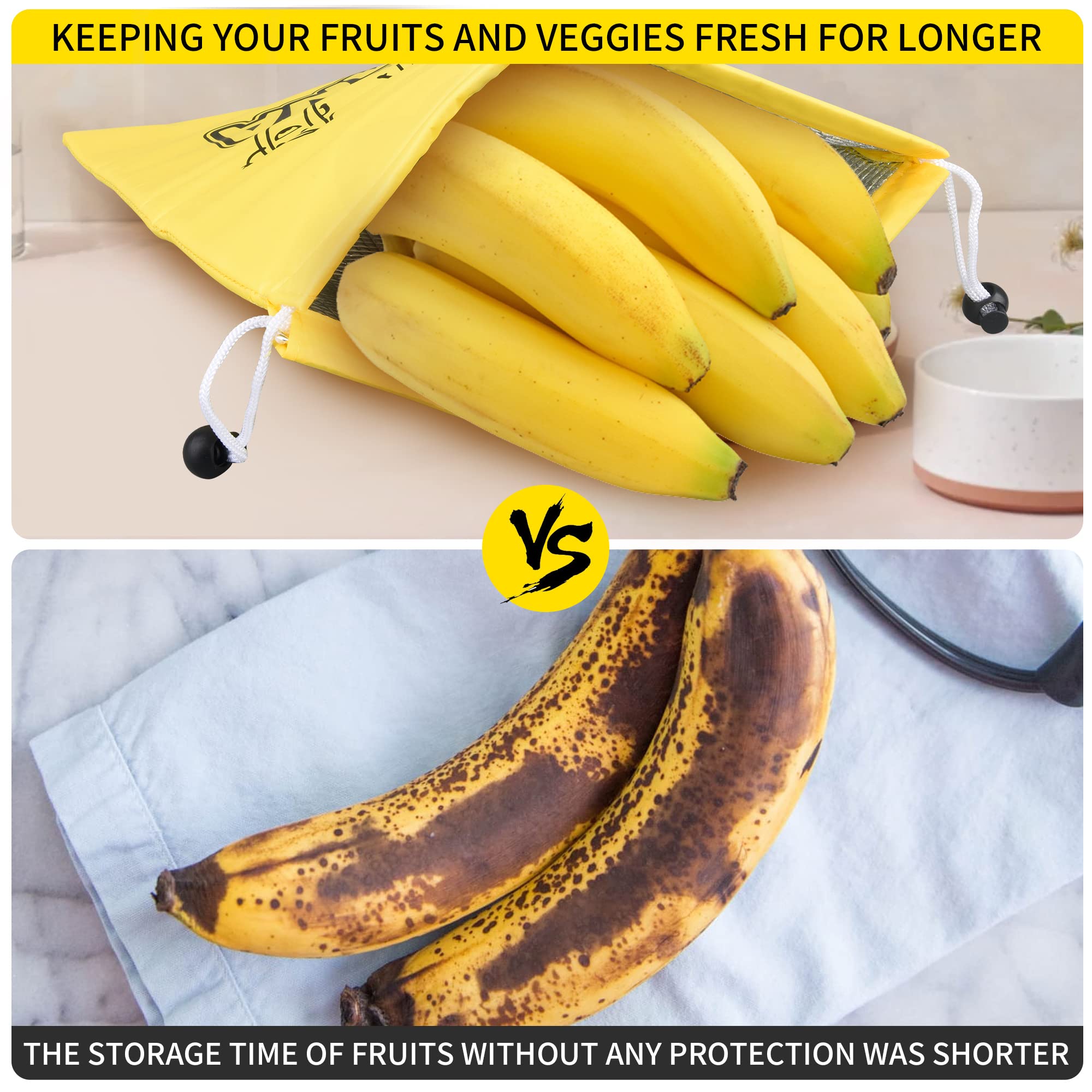 ojoking Yellow Banana Storage Bag keeps fresh for a long time, reusable fruit storage bag,keep bananas fresh,banana saver,banana bags to prevent ripening,(SET OF 2)